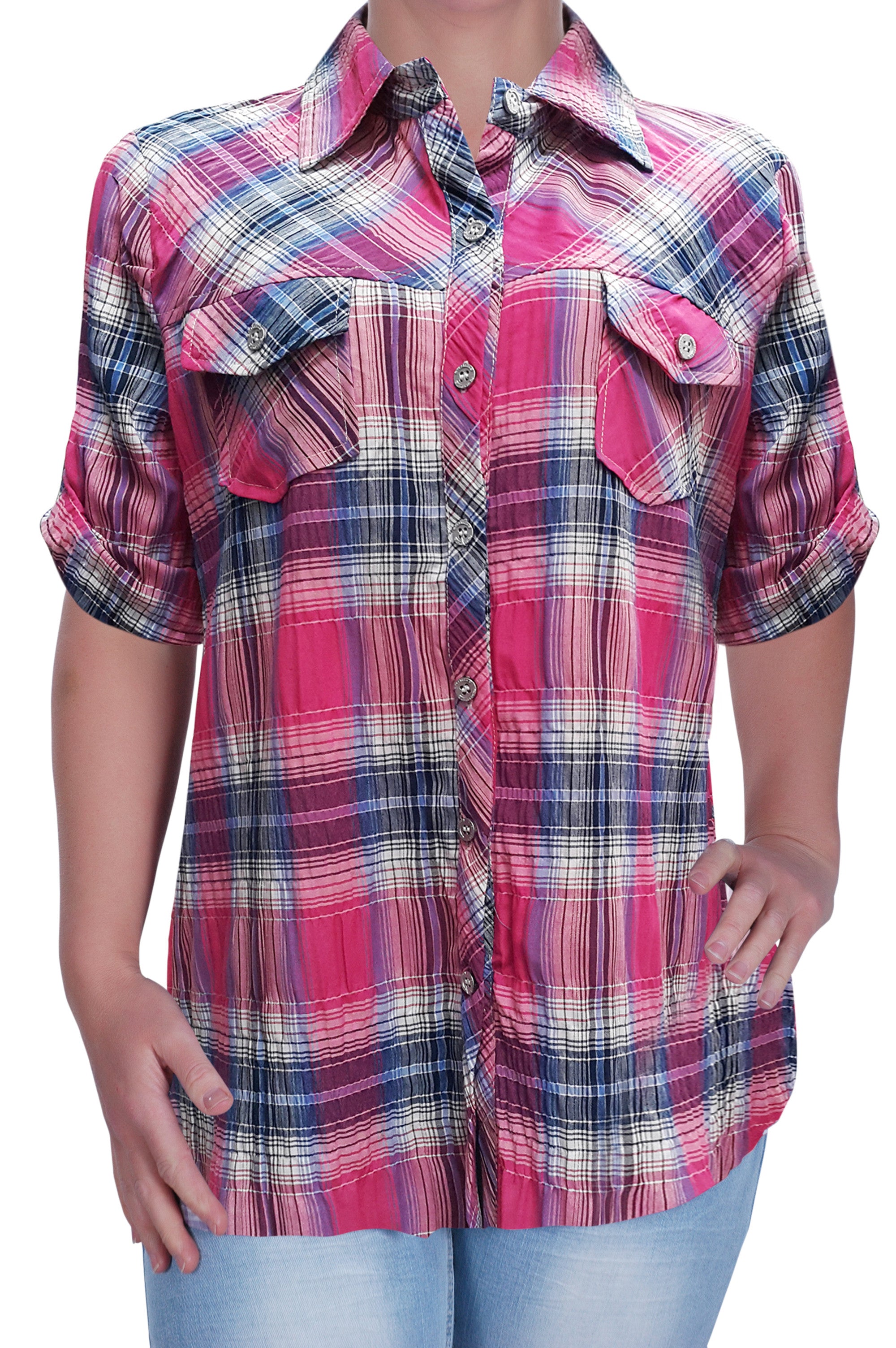 Womens Casual Checkered Blouse Ladies Check Shirt Top Sizes 10 - 28 ...