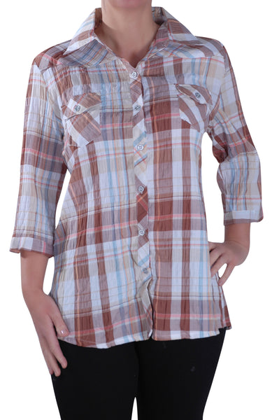 Casual Checkered Blouse Ladies Check Shirt Top Sizes - EYECATCH.COM