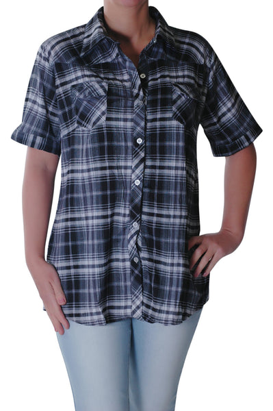 Womens Checkered Casual Ladies Plus Size Check Blouse Shirt - EYECATCH.COM